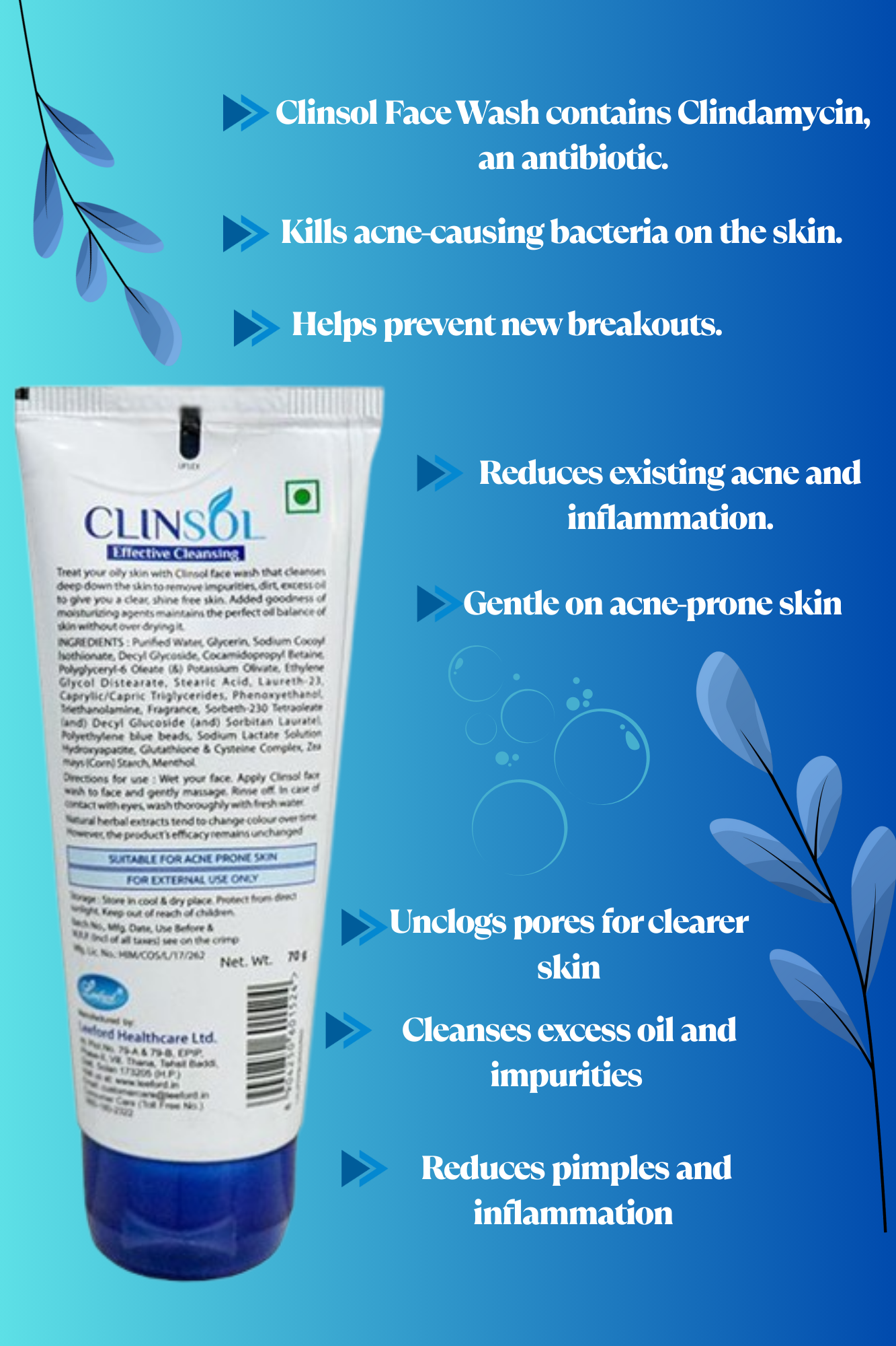 Clinsol Oil Control Face Wash for Acne and Pimple Free Skin - 70G ...