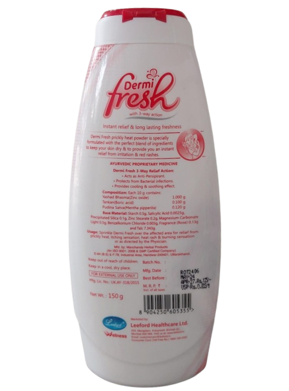 Dermi Fresh Prickly Heat Powder - Rose Fragrance - 150G - Tazi Deals